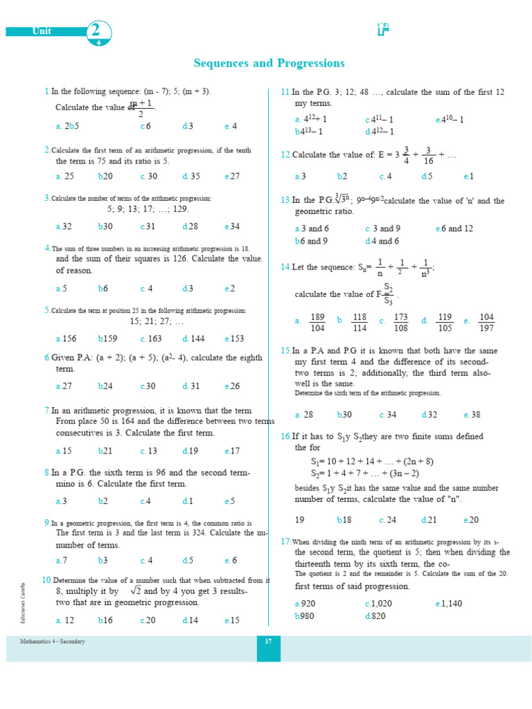 Reinforcement Sheet On Sequences and Progressions 1 | PDF | Elementary Mathematics | Discrete ...
