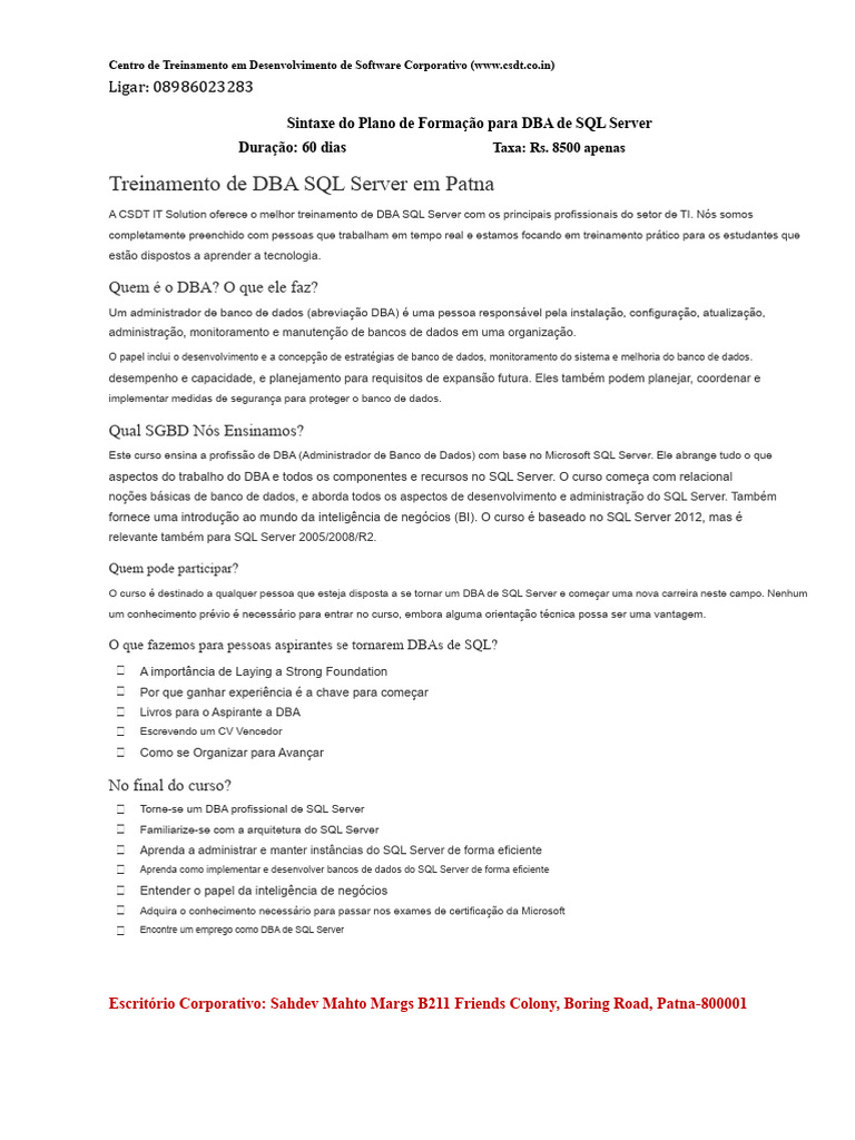 Treinamento de DBA Do SQL Server | PDF | Microsoft SQL Server | Bancos de dados