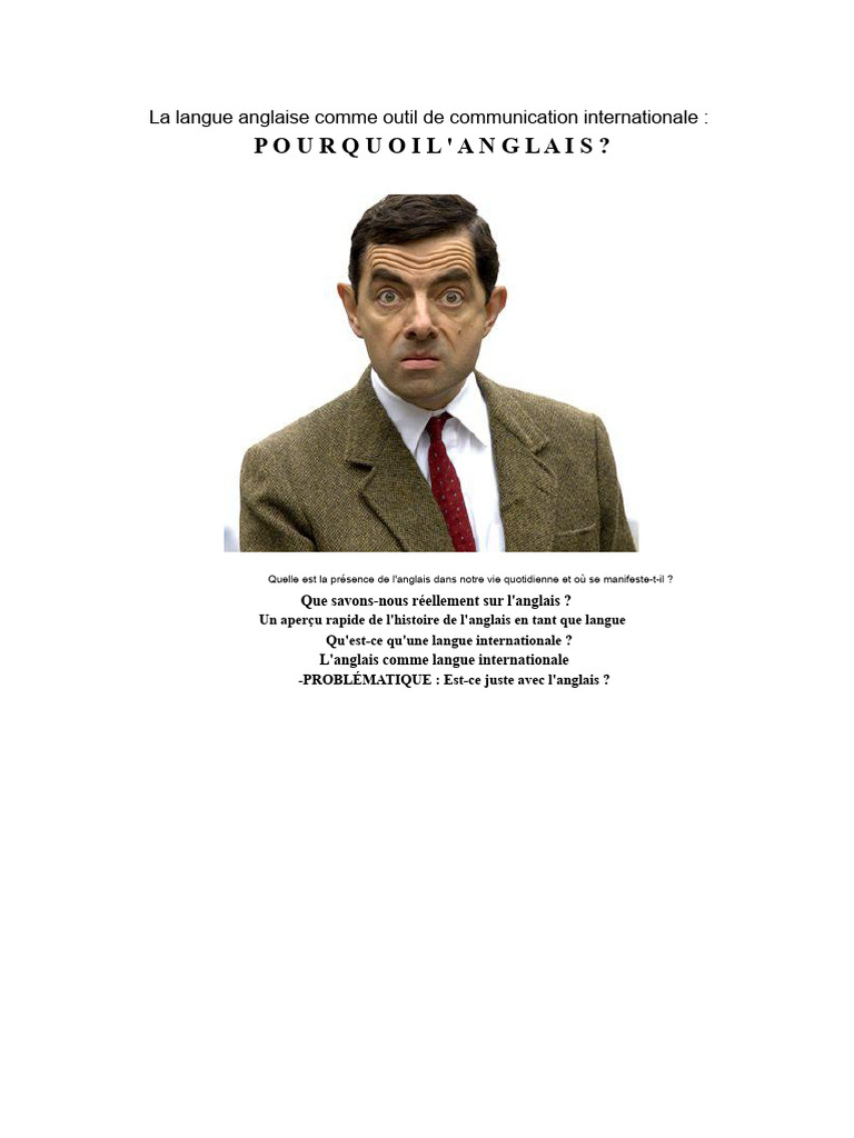 L'anglais : Langue internationale essentielle | PDF | Langue anglaise ...