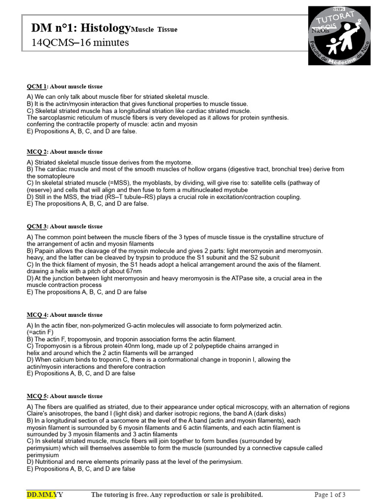 DM No. 1 - Muscle Tissue - Subject | PDF | Muscle Contraction | Cardiac ...
