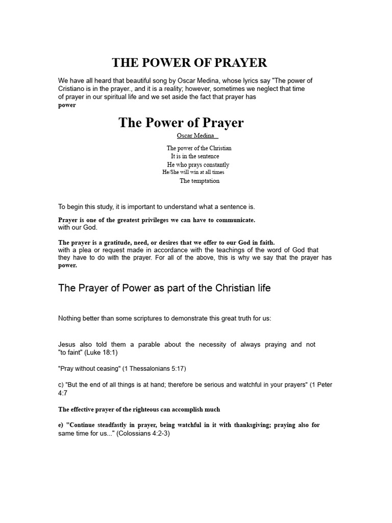 THE POWER OF PRAYER Reflection | PDF | Prayer | Bible