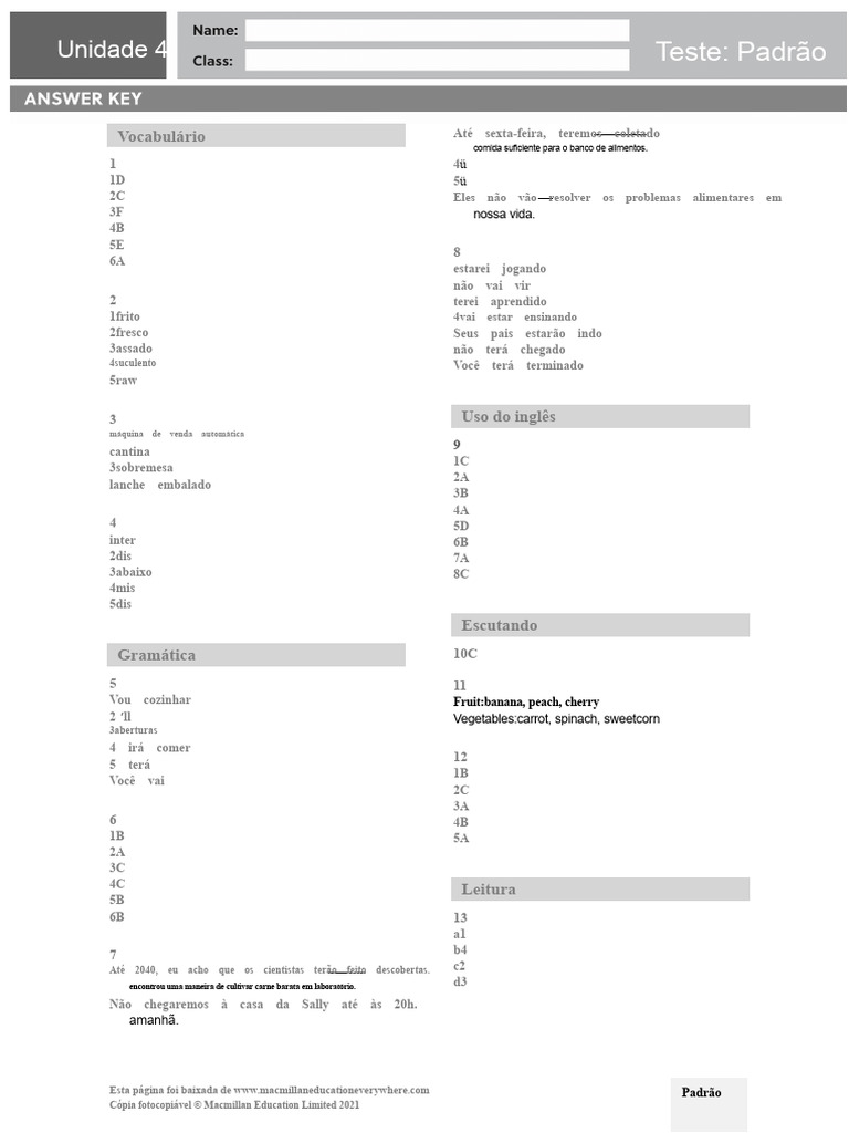 B1PLUS_U4_Test_Standard_resposta_chave | PDF | Veganismo