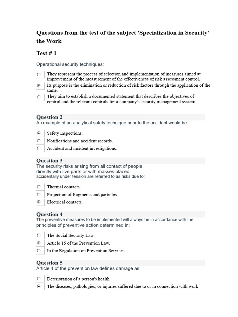 Test Questions From The Subject Specialty in Occupational Safety | PDF ...