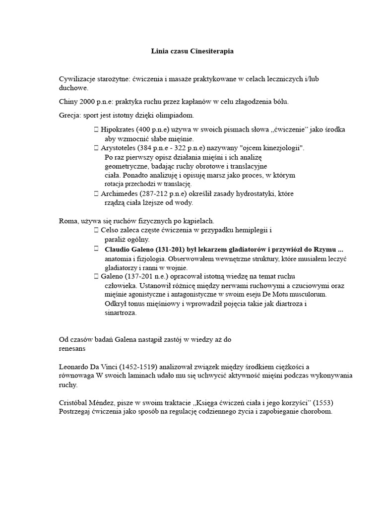 Linia Czasu Cinesiterapia | PDF