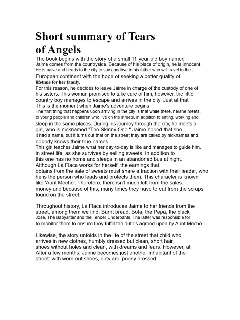 Summary of "Tears of Angels" Novel | PDF