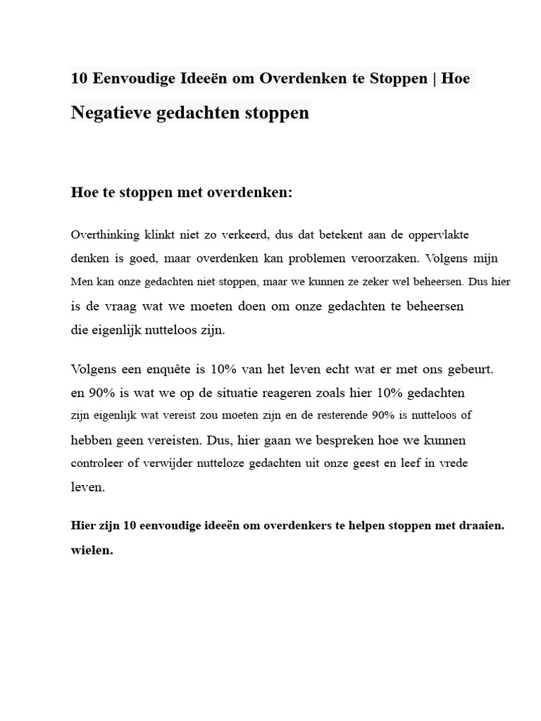 Hoe Te Stoppen Met Overdenken | PDF