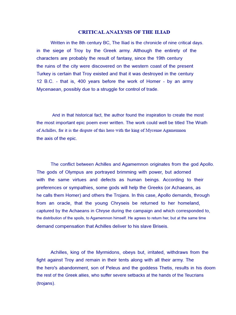 Wrath of Achilles in The Iliad | PDF | Achilles | Iliad