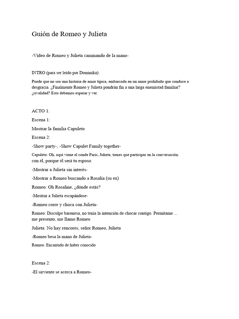 Guion de Romeo y Julieta | PDF | Romeo y Julieta | Julieta