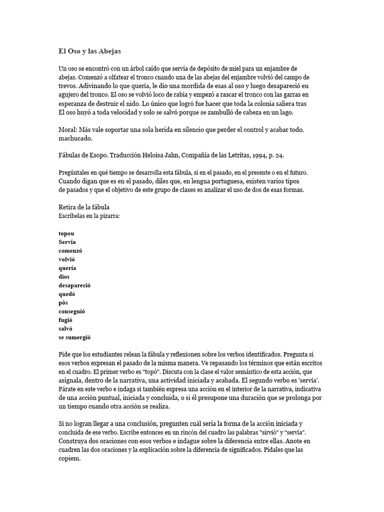 El Oso y las Abejas | PDF | Verbo | Abejas