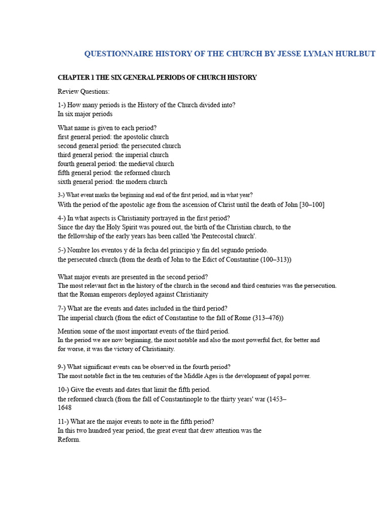 Questionnaire History of The Church by Jesse Lyman Hurlbut | PDF | Paul ...