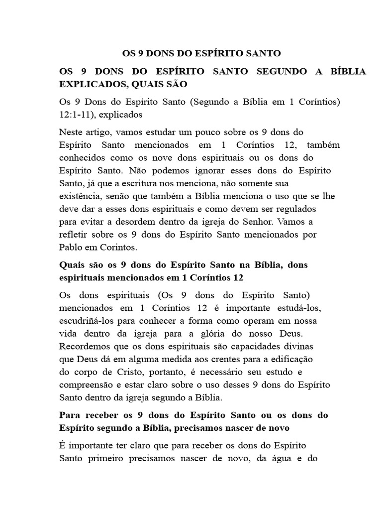 9 Dons do Espírito Santo na Bíblia | PDF | Presente espiritual | Atos ...