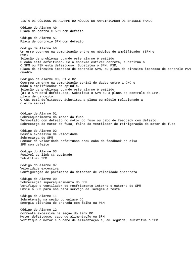 Códigos de Alarme do Amplificador Fanuc | PDF | Rede elétrica ...