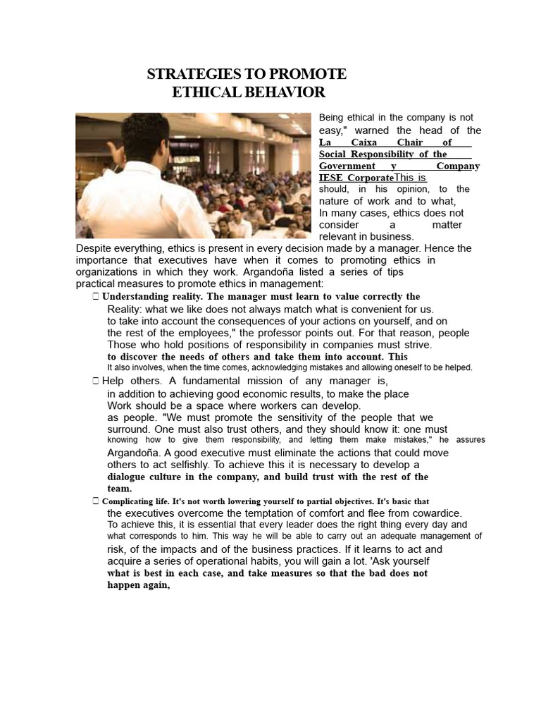 Promoting Ethical Behavior in Business | PDF | Taxes | Tax Evasion
