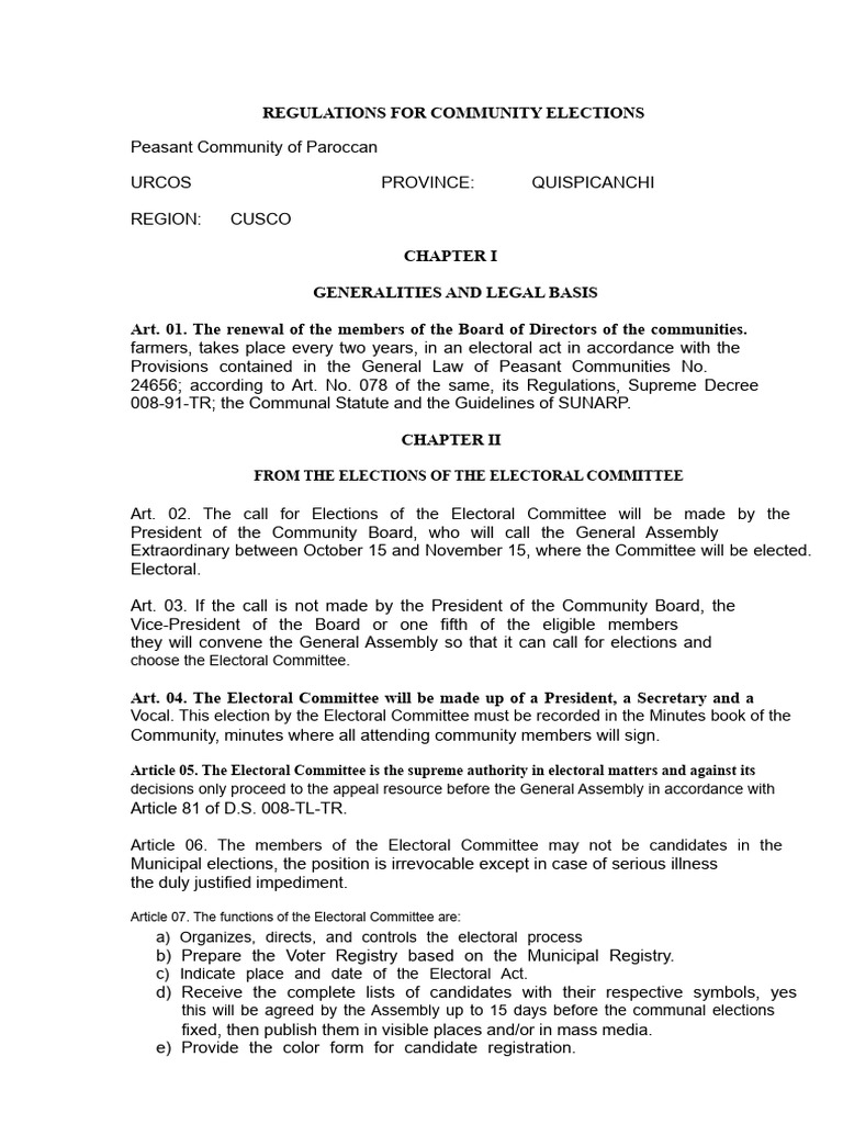 Community Elections Regulations - Paroccan | PDF | Elections | Voting