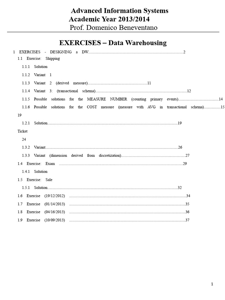 Completed Exercises Datawarehouse | PDF | Data Warehouse | Information ...