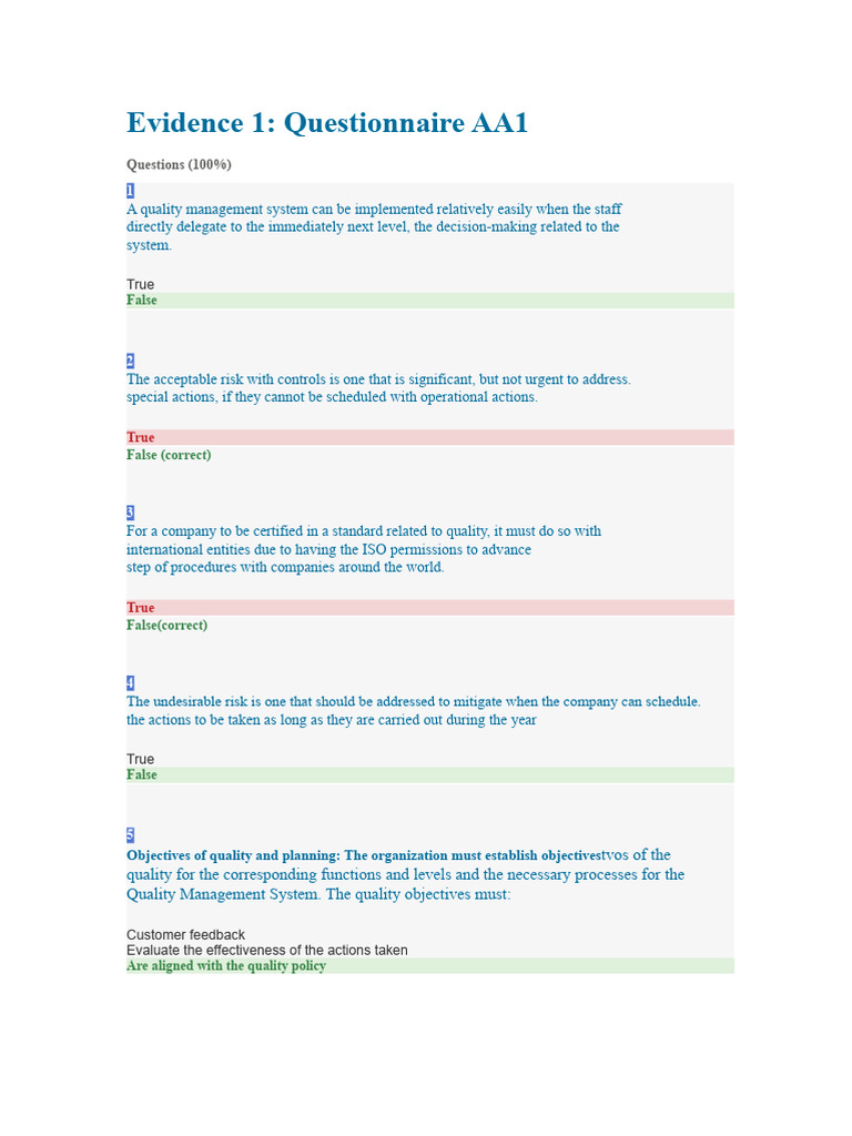 Questionnaire 1 Planning NTC Iso 9001 | PDF | Risk | Quality Management