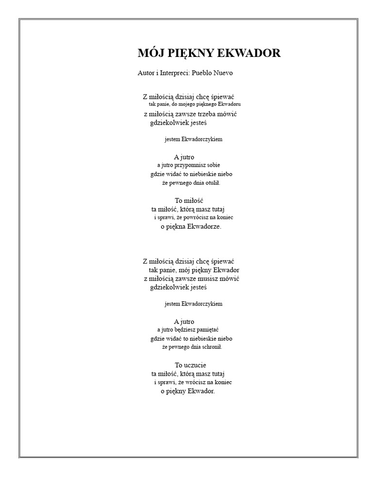 Teksty Piosenek Ekwador | PDF