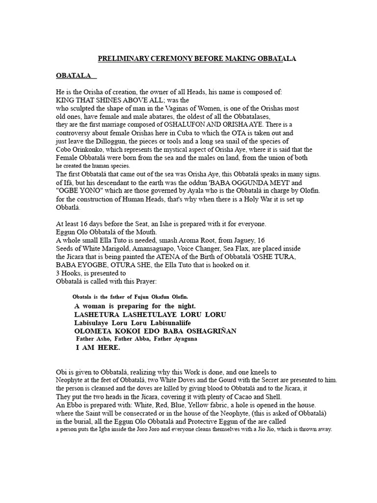 Obatala Ritual Preparations and Offerings | PDF