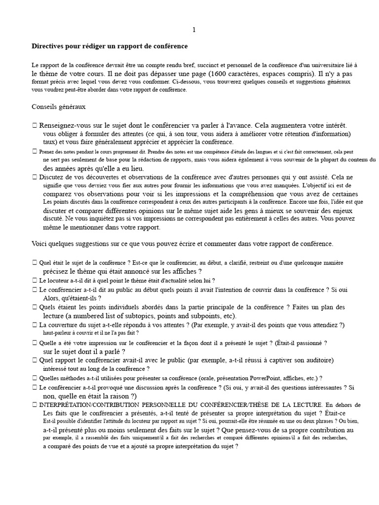Rédiger un rapport de conférence efficace | PDF