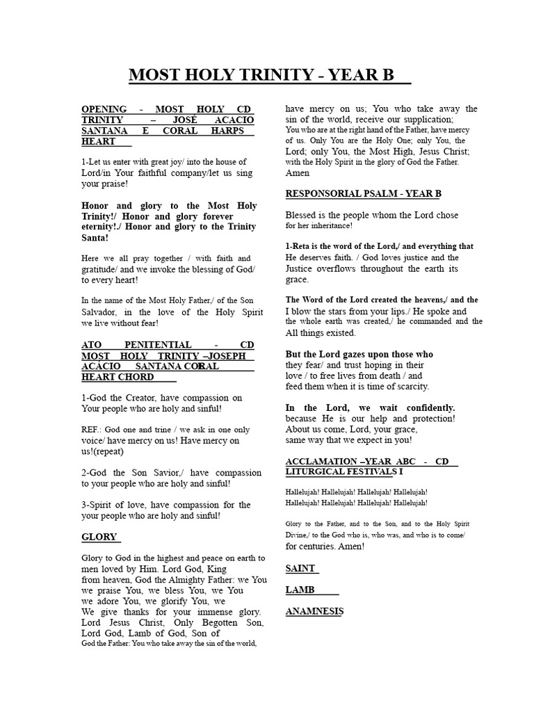 Hymns Holy Trinity Year B | PDF | God The Father | God In Christianity