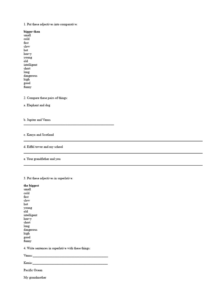Adjective Comparatives and Superlatives Guide | PDF