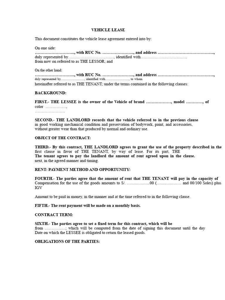 Vehicle Lease Agreement Template | PDF | Lease | Leasehold Estate