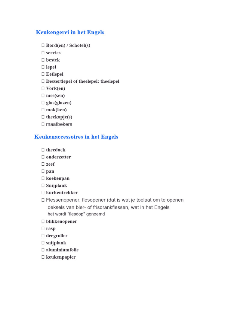Keukengerei in het Engels | PDF