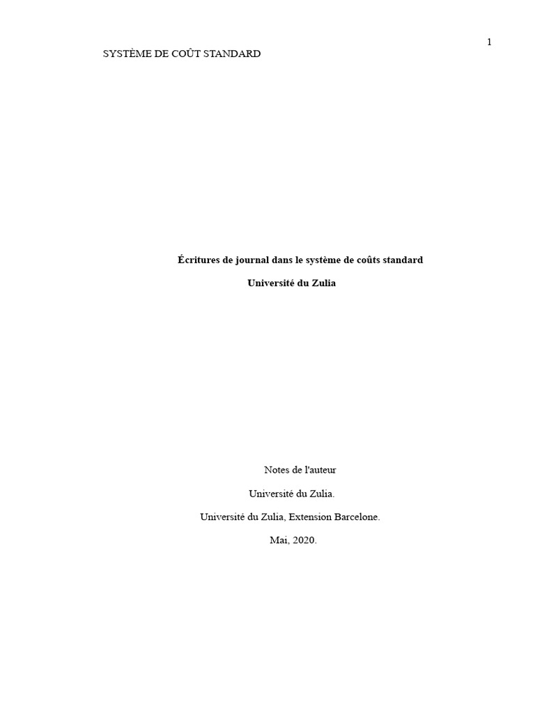 Système de Coût Standard en Comptabilité | PDF | Crédit | Finance et ...
