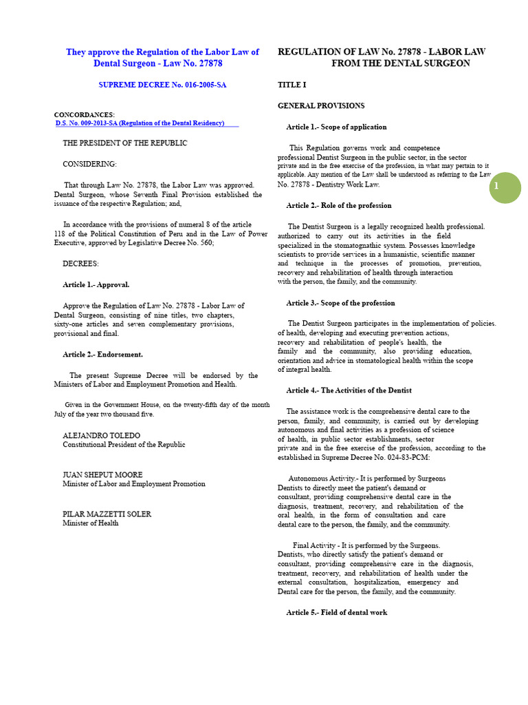 Regulation of Dental Surgeon Labor Law | PDF | Dentistry | Dentist