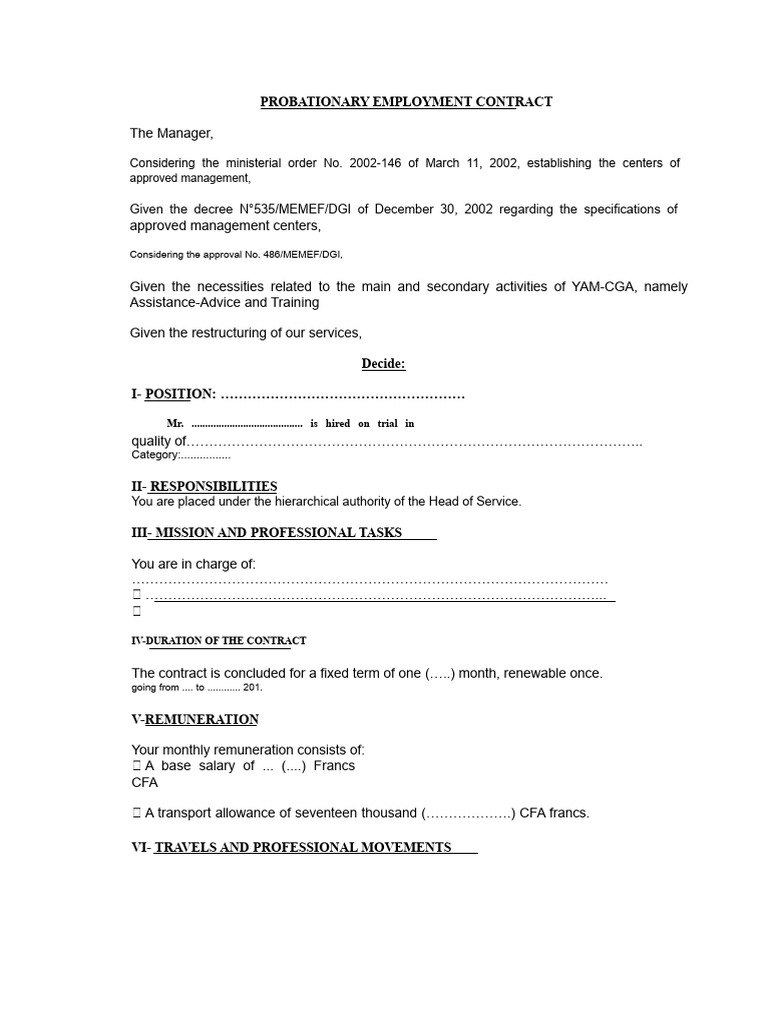 Probationary Employment Contract Template | PDF | Employment | Labor