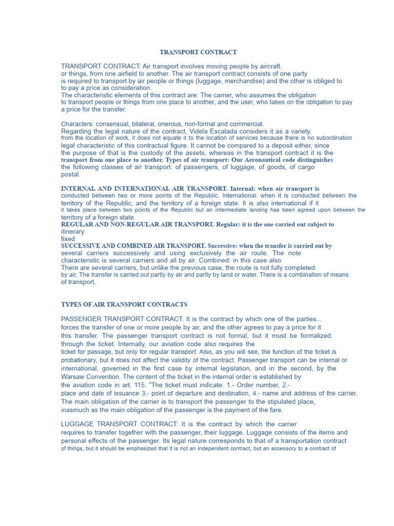 Types of Air Transport Contracts | PDF | Cargo | Airlines