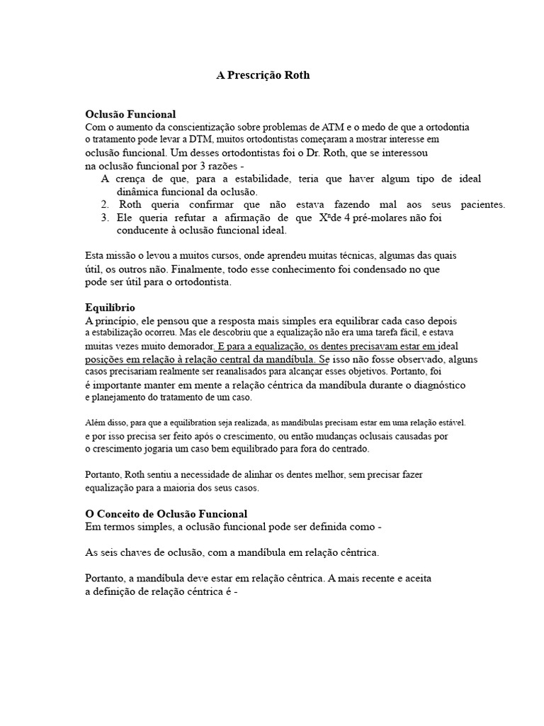 A Prescrição Roth | PDF | Dente humano | Ortodontia