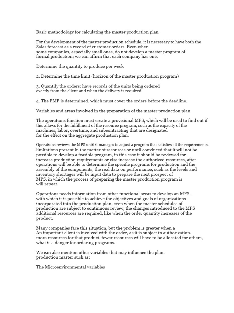 Basic Methodology For Calculating The Master Production Plan | PDF ...