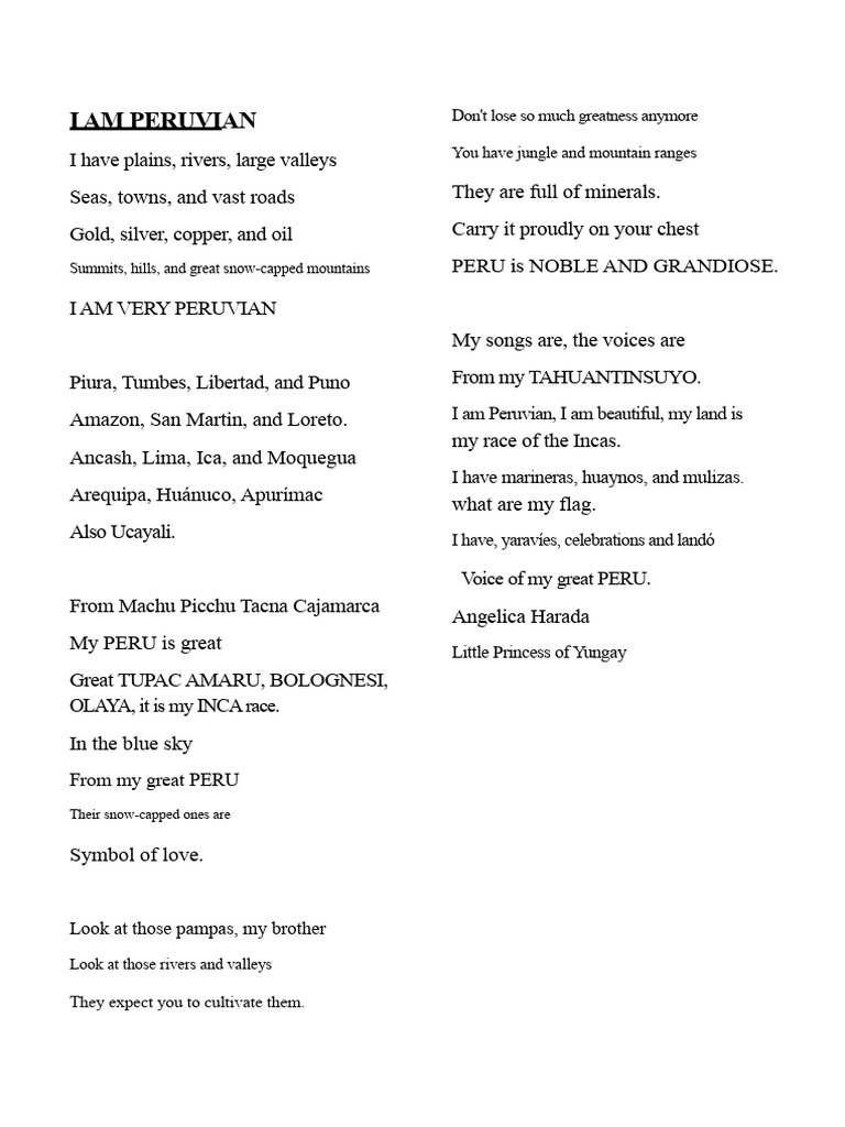 I AM PERUVIAN song lyrics | PDF