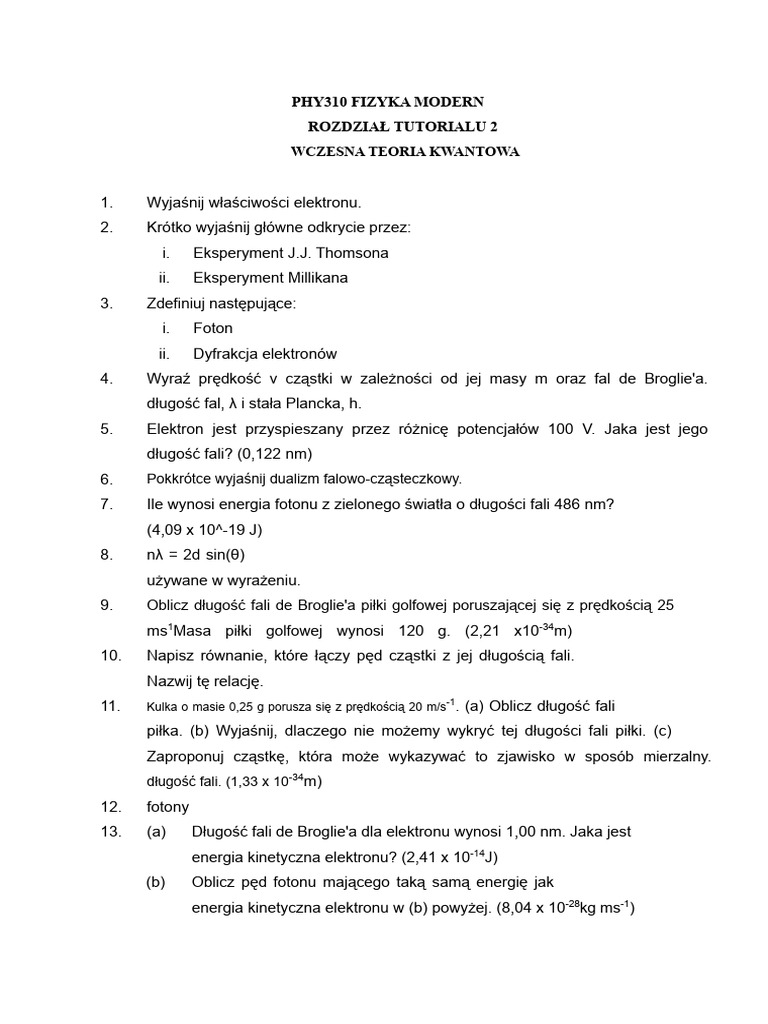 Tutorial 2 PHY310 | PDF