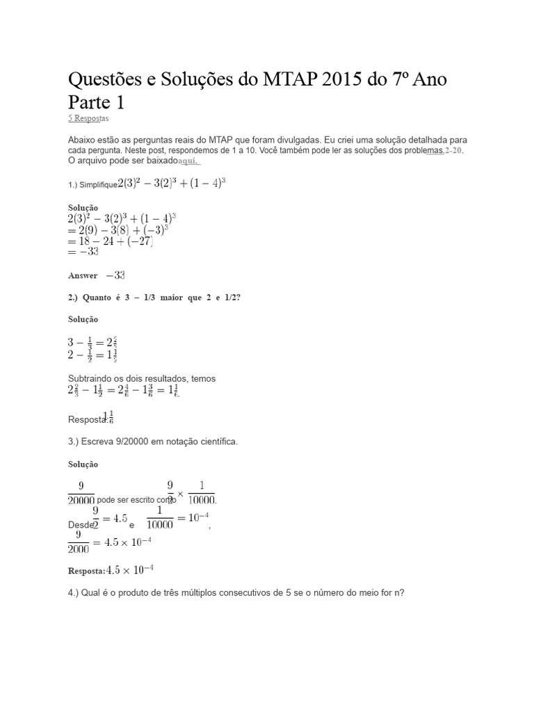 Soluções MTAP 2015 - 7º Ano | PDF