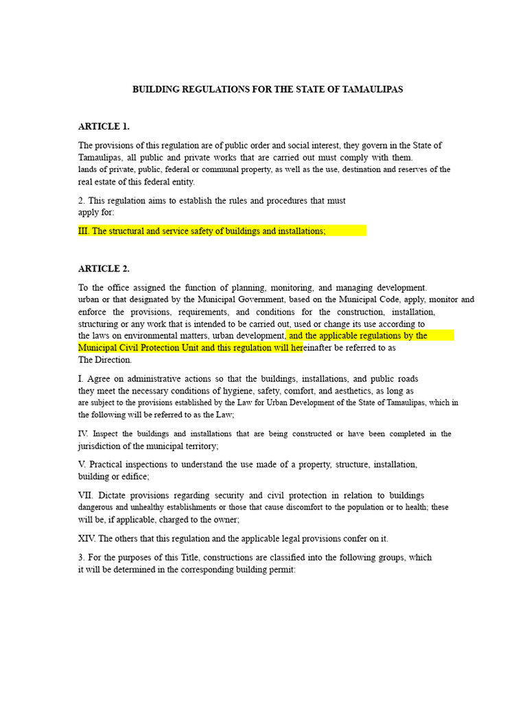 Construction Regulations For The State of Tamaulipas | PDF | Safety ...