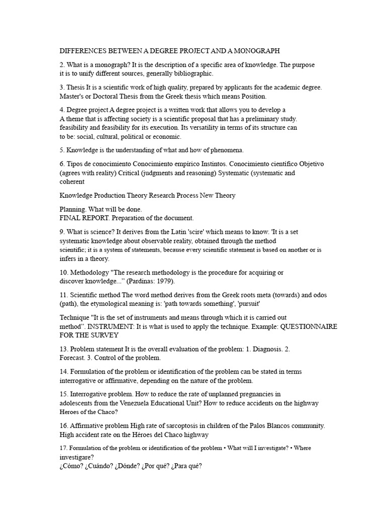 Differences Between A Thesis Project and A Monograph | PDF | Hypothesis ...