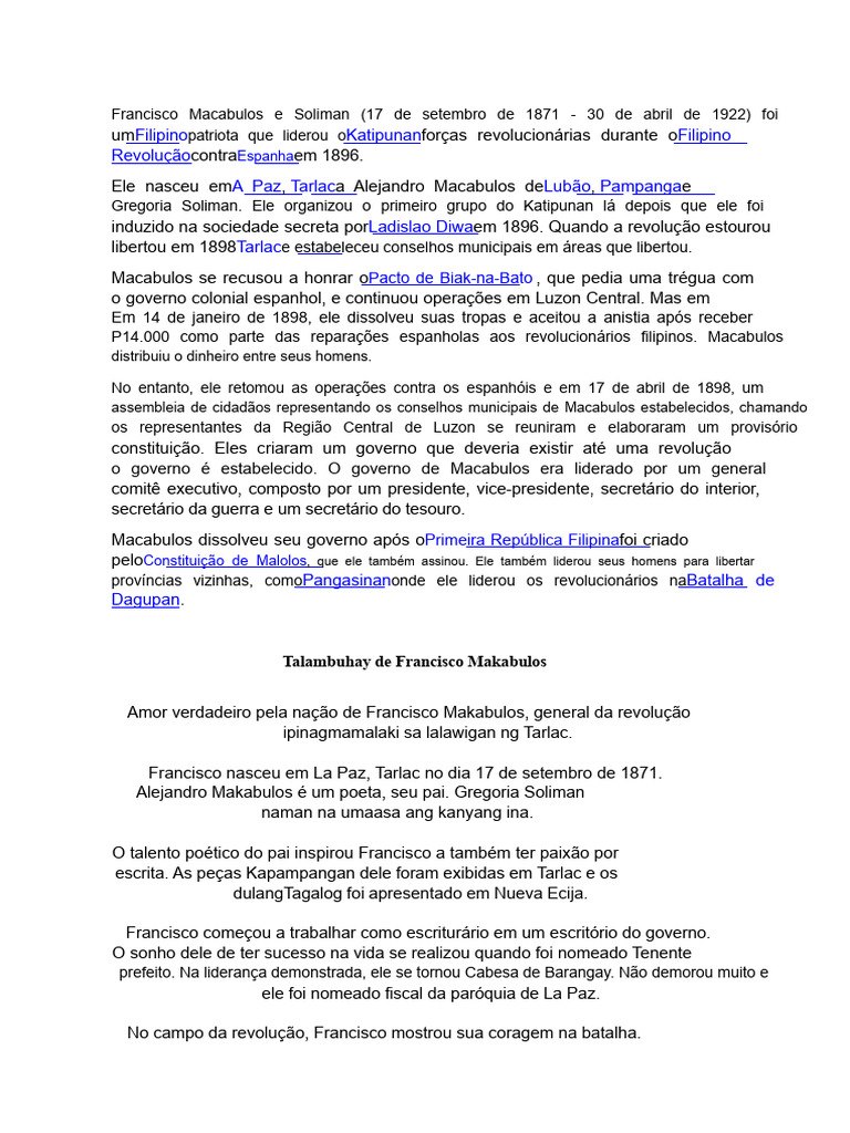 Francisco Macabulos: Líder Revolucionário Filipino | PDF | Espanha ...