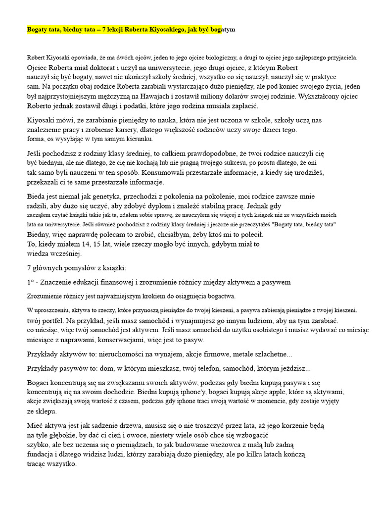 Bogaty Ojciec I Biedny Ojciec | PDF