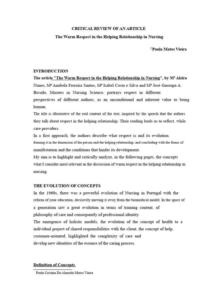 Warm Respect in Nursing Relationships | PDF | Nursing | Mind
