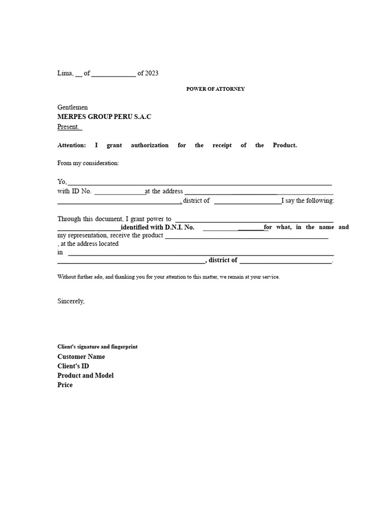 Power of Attorney for Product Receipt | PDF
