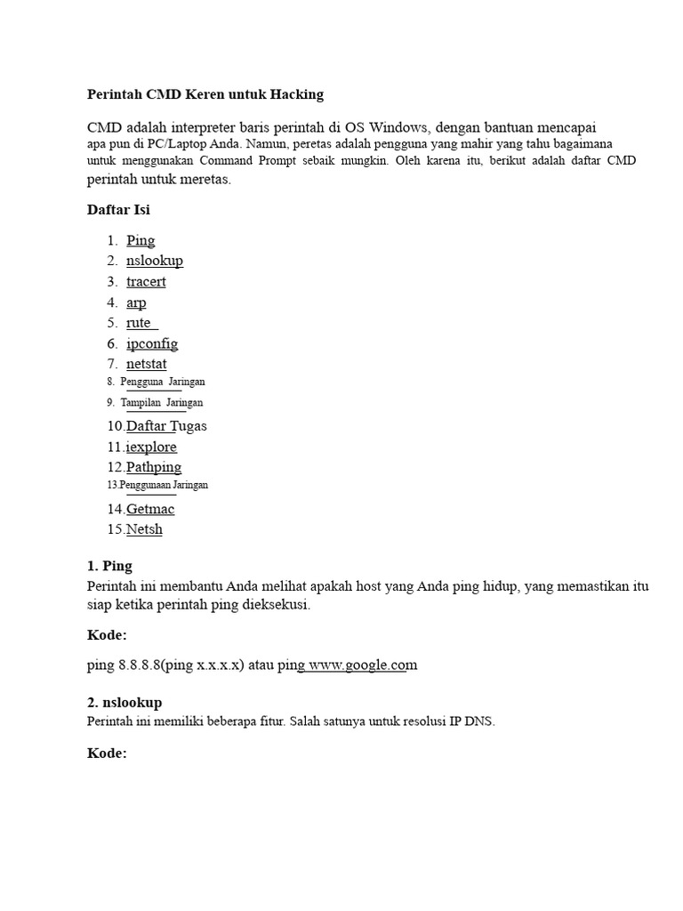 Perintah CMD Keren Untuk Hacking | PDF