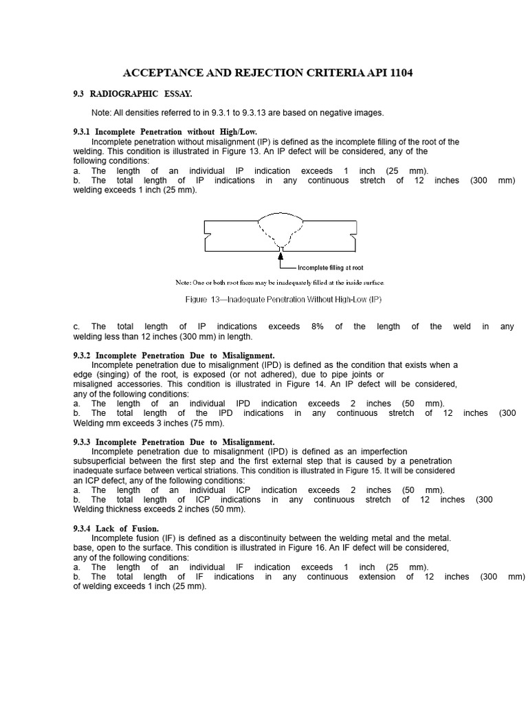 Acceptance and Rejection Criteria Radiography API 1104 | PDF | Welding ...