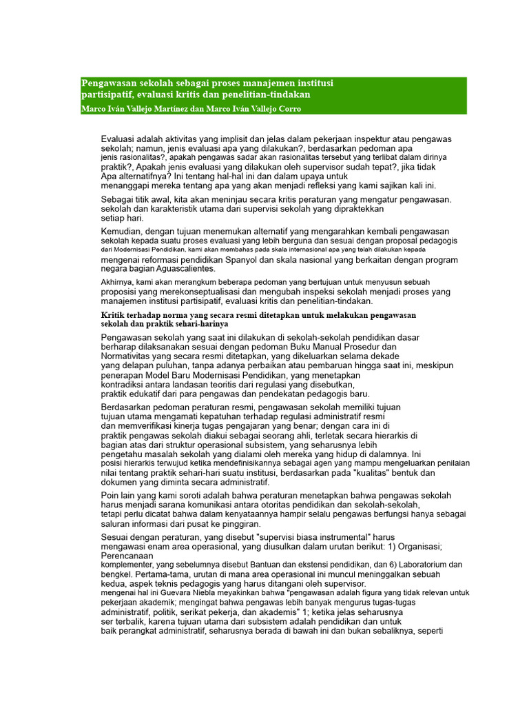 Pengawasan Sekolah Sebagai Proses Manajemen Institusi Yang Partisipatif ...