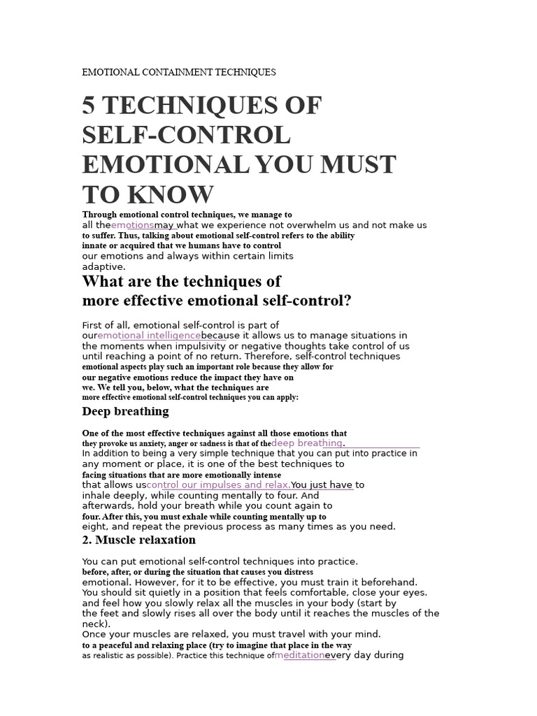 Emotional Containment Techniques | PDF | Self Control | Self-Management
