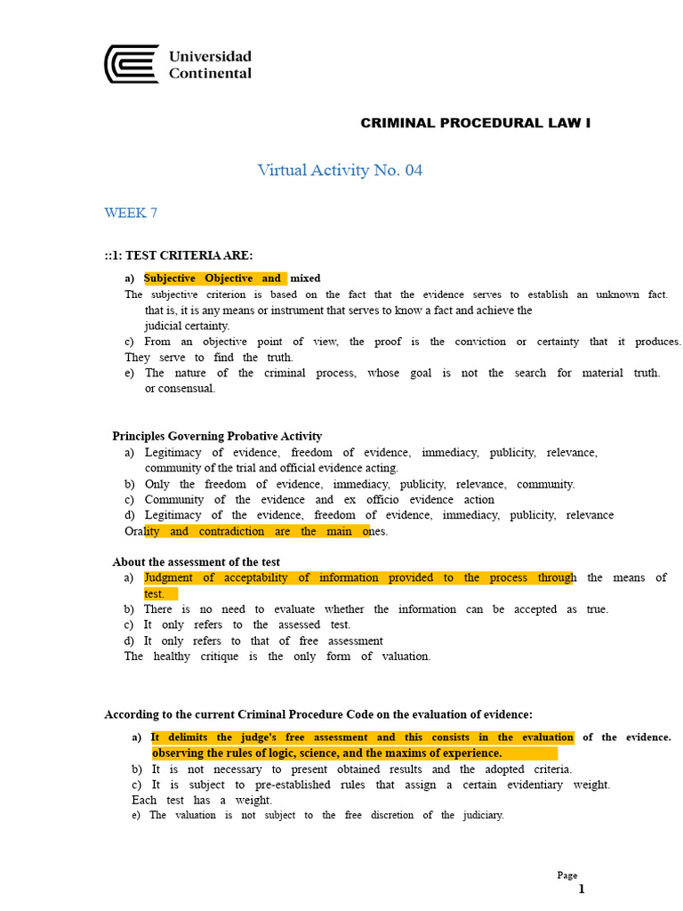 Virtual Activity 04 - Deliverable - CRIMINAL PROCEDURAL LAW I - UC0199 ...