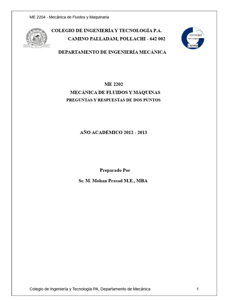 Mecánica de Fluidos y Maquinaria - 2 Puntos - Todas Las 5 Unidades | PDF | Turbina | Capa límite
