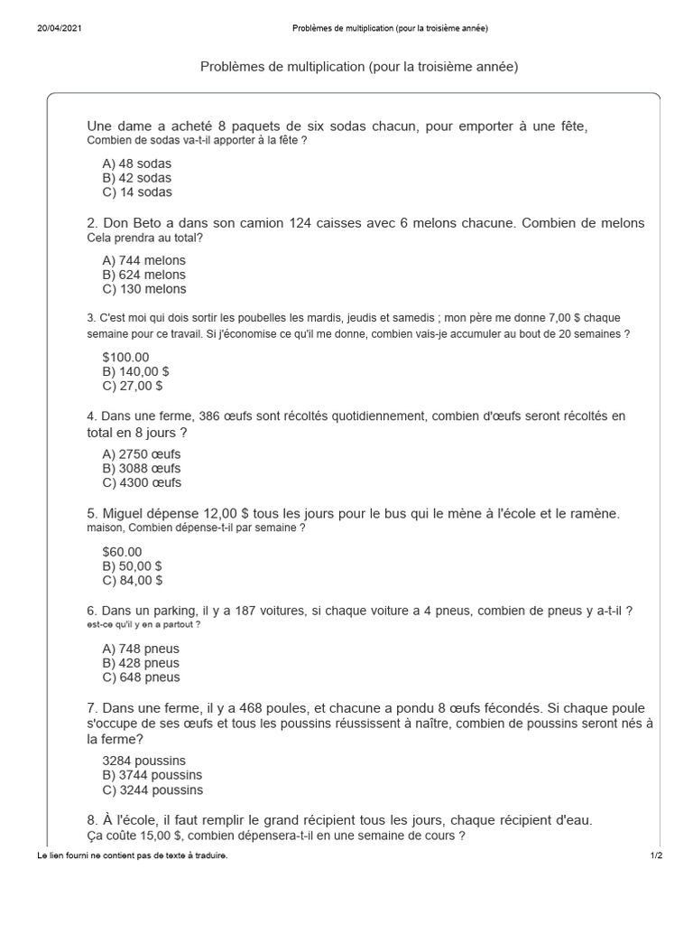 Problèmes de multiplication pour CE2 | PDF | Échecs | Théorie (échecs)