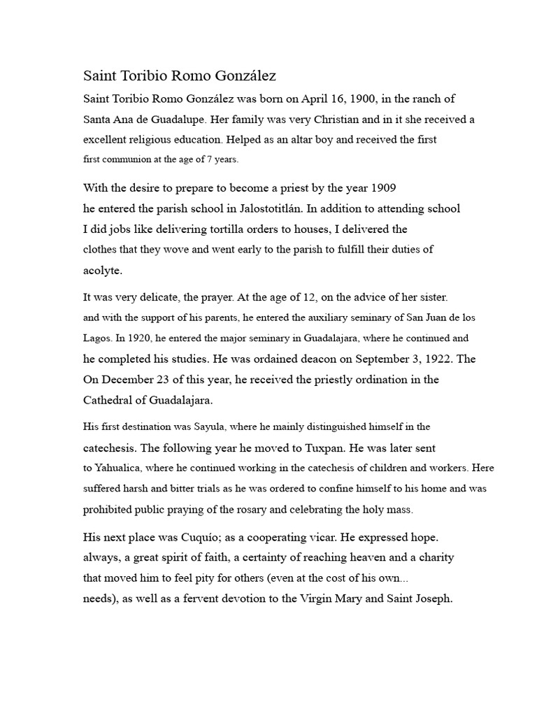 Saint Toribio Romo: Life and Martyrdom | PDF | Catholic Church ...